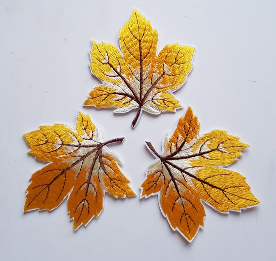 3 X Embroidered Leaf Patch Colour: Yellow 7cm X 7cm Aprox. - Etsy