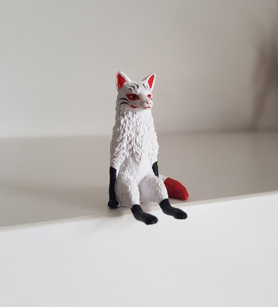 Sitting Fox/Kitsune Gashapon Toy Figurine White and Red | Etsy