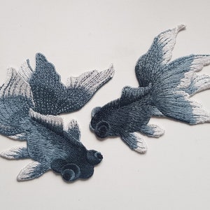 A Pair of Embroidered Fish Patches/appliques Navy Blue | Etsy