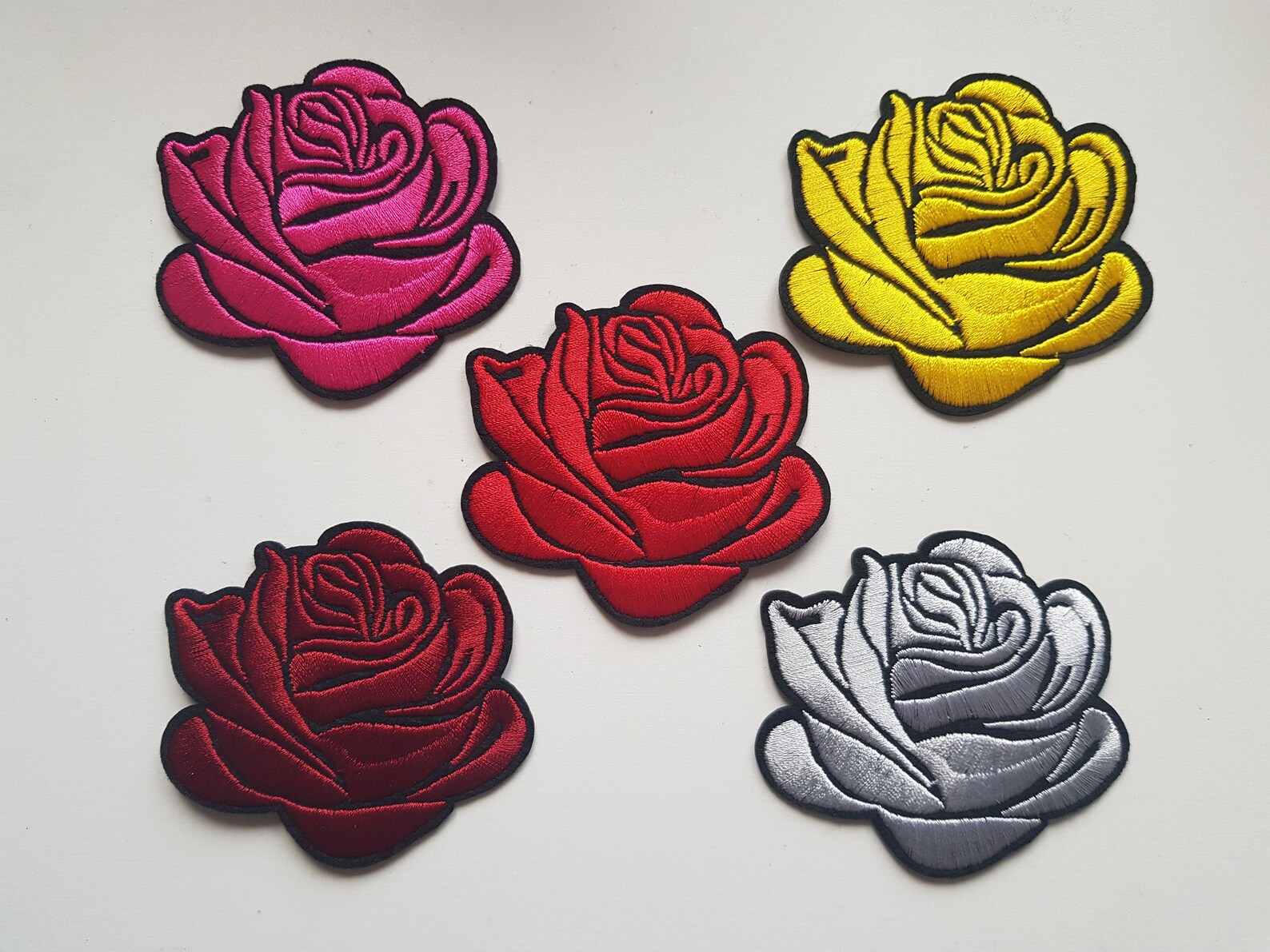 Embroidered Rose Patch - Five Different Colour Options - 7.5 X 6.5cm ...