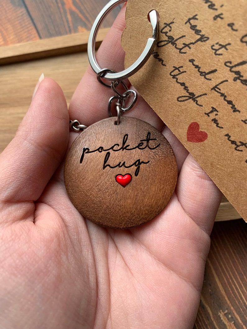 Pocket Hug Engraved Wooden Keyring Keychain With Cute Little Heart ...