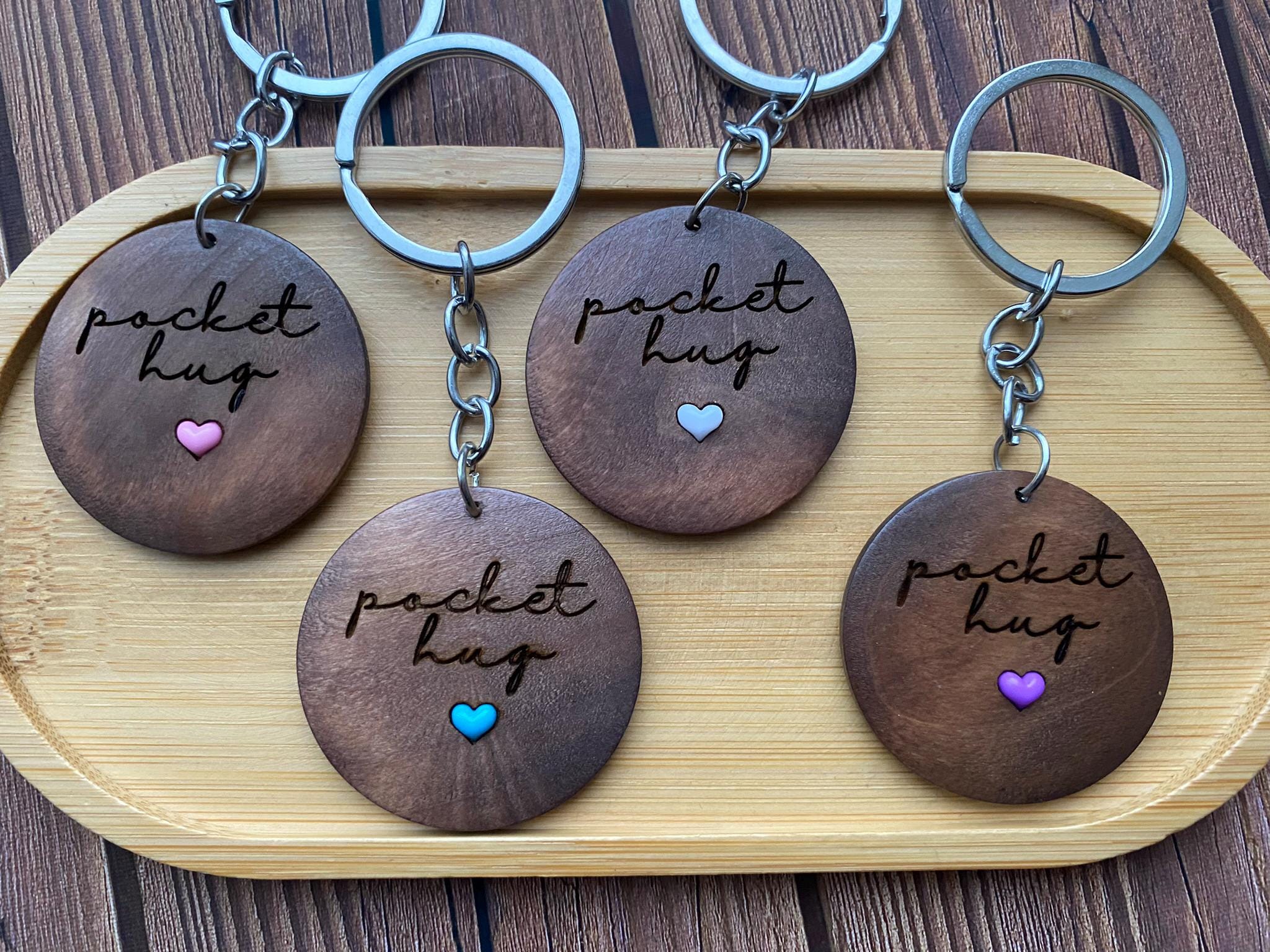 Pocket Hug Engraved Wooden Keyring Keychain With Cute Little Heart ...