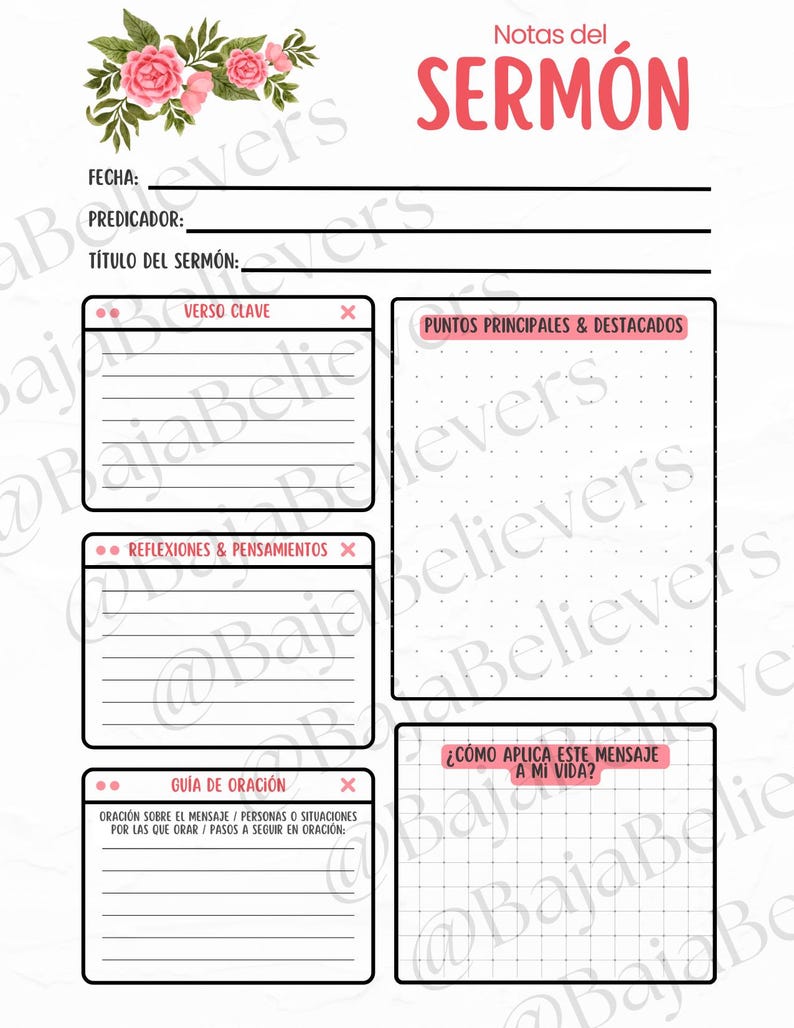 Notas Del Sermón – Imprimible – Tamaño Carta Y Media Hoja – Diseño ...