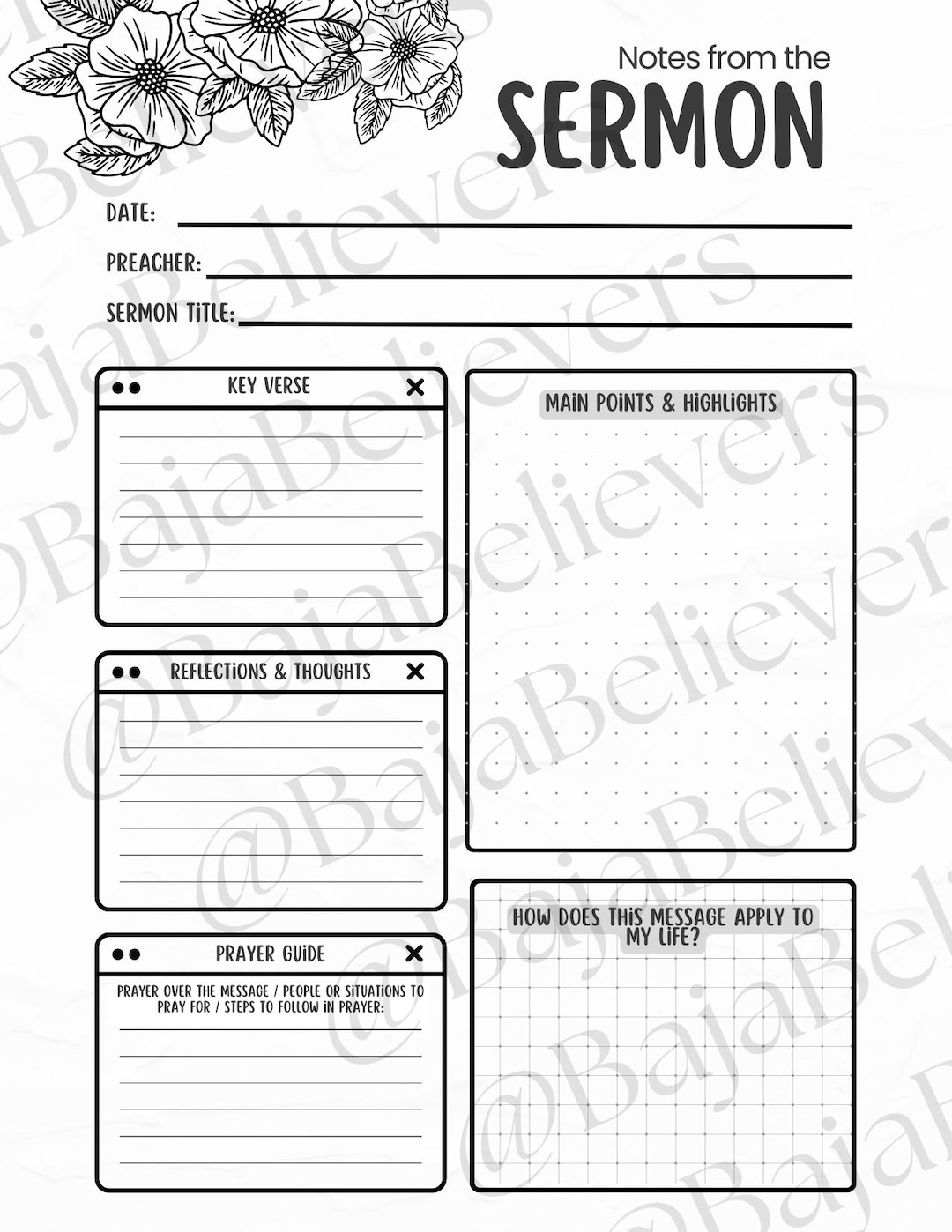 Printable Sermon Notes Bundle – US Letter & Half Sheet Sizes – Black ...