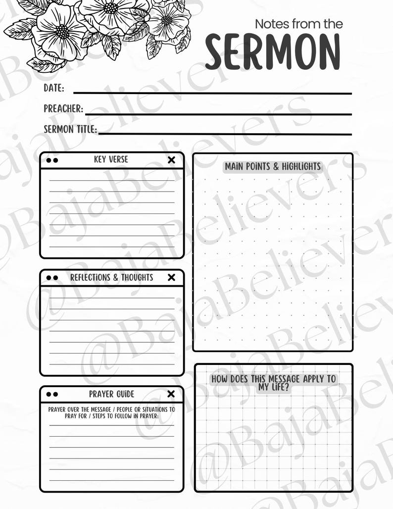 Printable Sermon Notes Bundle – US Letter & Half Sheet Sizes – Black ...