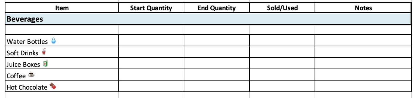 Editable Event Inventory Tracker | PTA/PTO Food and Beverage Sheet ...