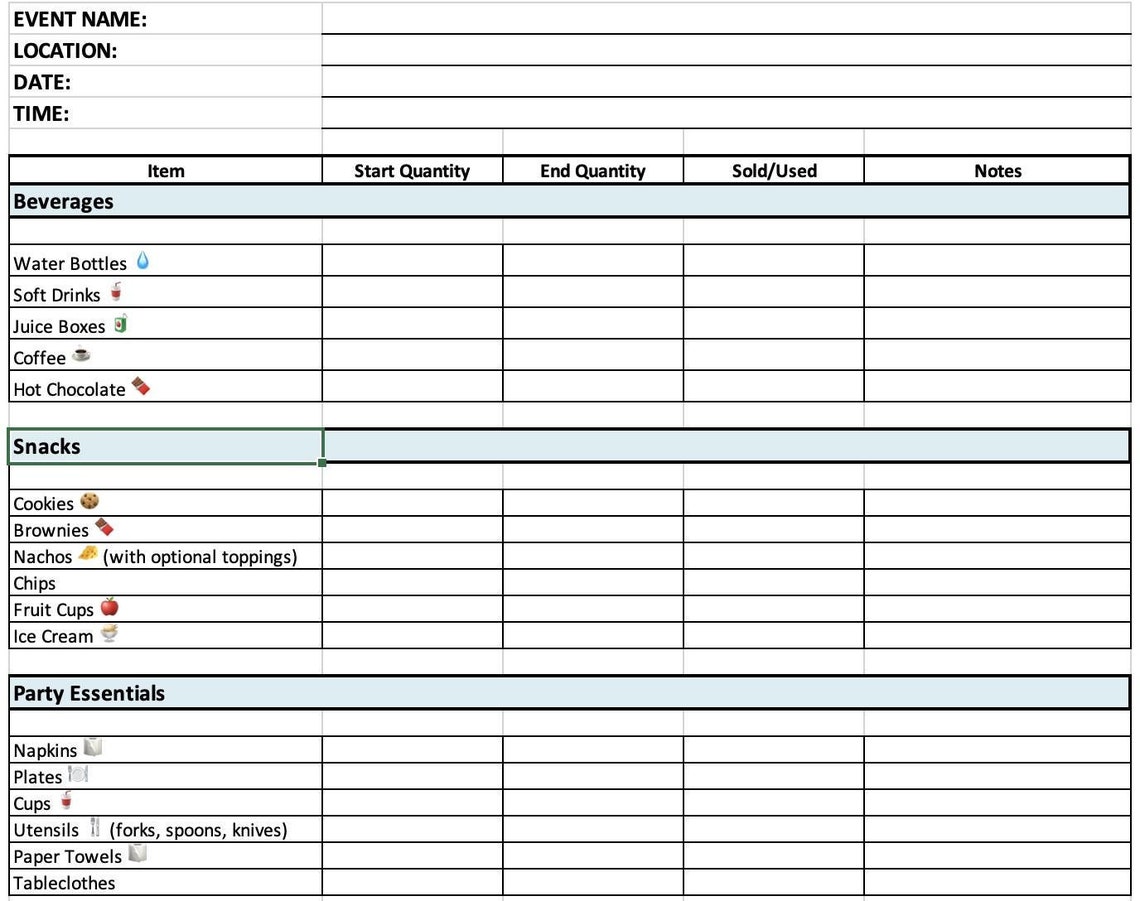Editable Event Inventory Sheet | Food & Beverage Tracker for PTA or PTO ...