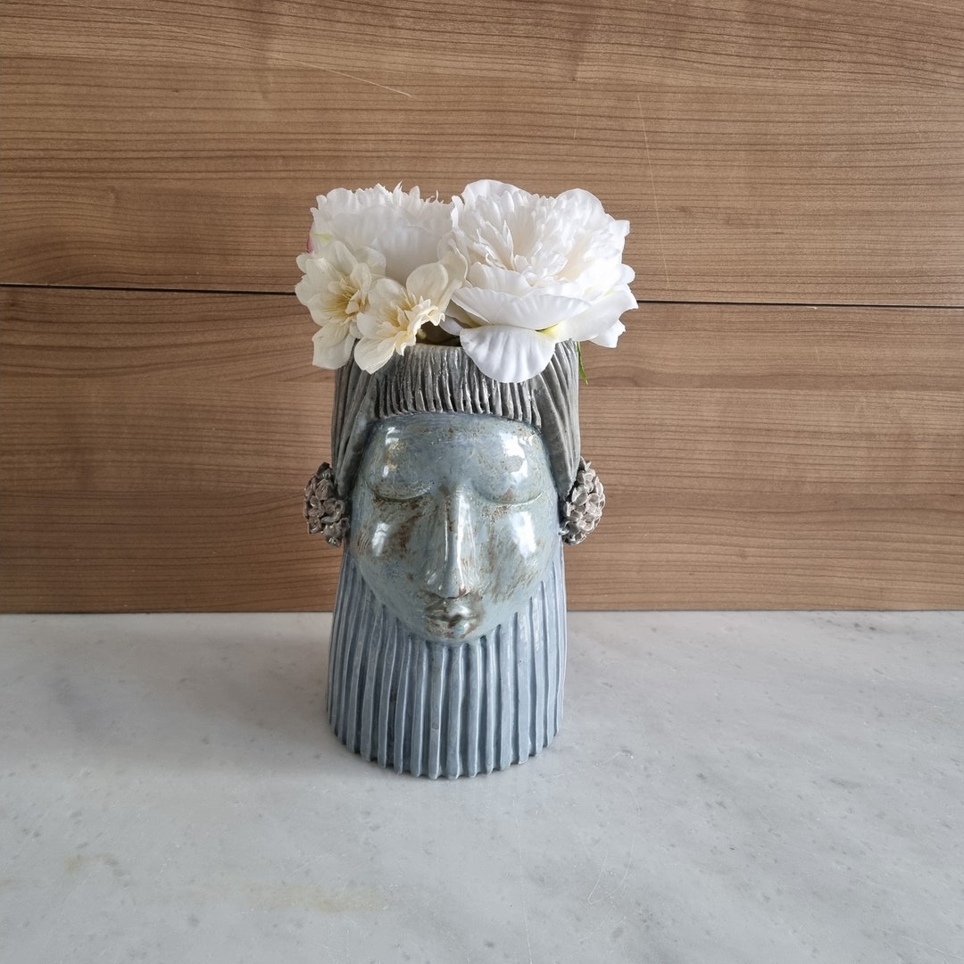 Ceramic Woman Face Vase,handmade Artistic Vase,modern Ceramic,gray ...