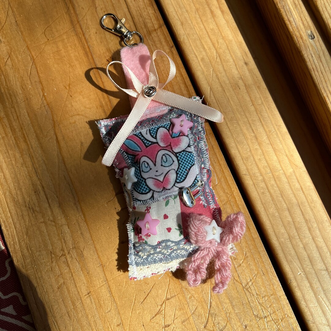 Sylveon Keychain Handmade Beaded Fabric Keyring Nature Inspired ...