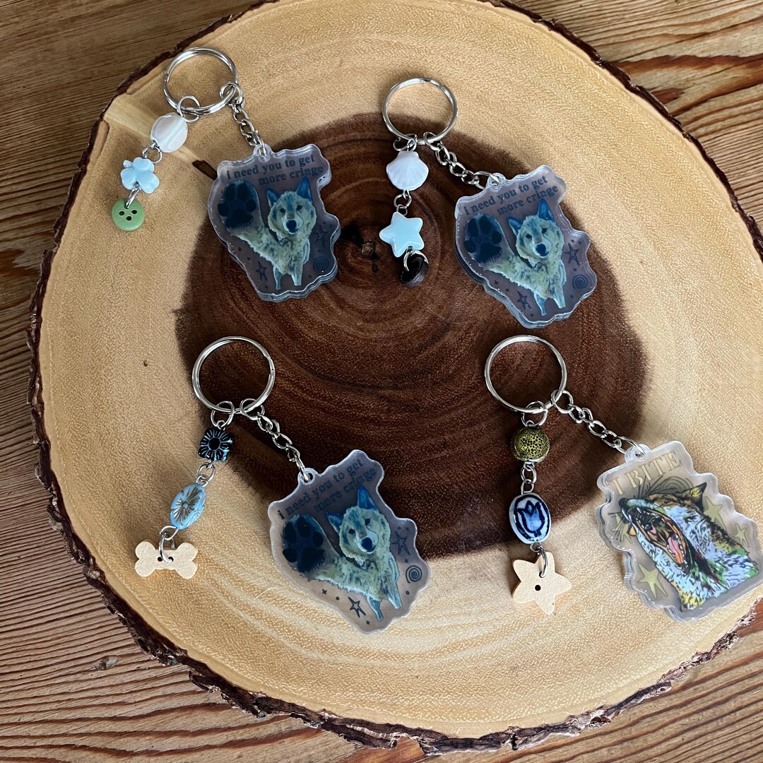 Handmade Beaded Acrylic Keychains - Wolf Fox Alternative Inspired ...