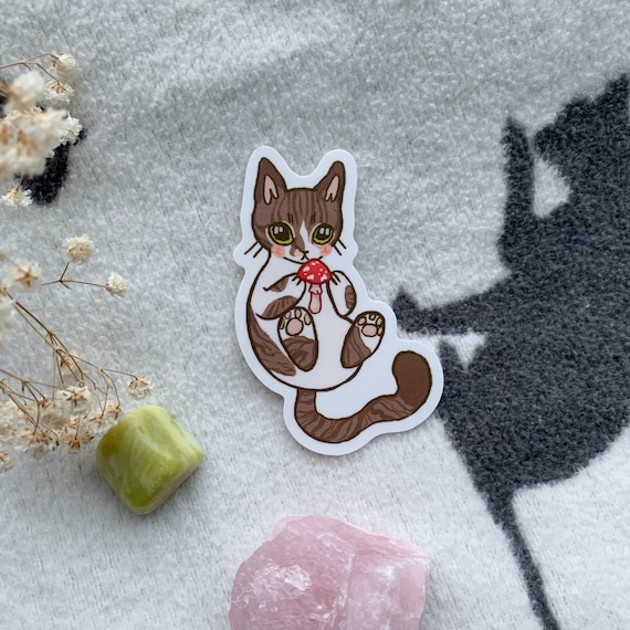 Mushroom Cat Vinyl Sticker Waterproof Weatherproof Matte | Etsy