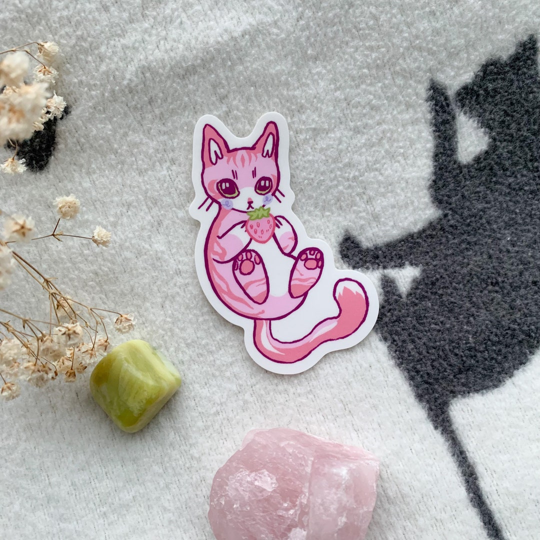 Strawberry Cat Vinyl Sticker Waterproof Weatherproof Matte - Etsy