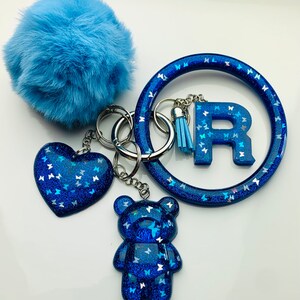 Sparkling Blue Butterflies Personalized Resin Initial Keychain ...