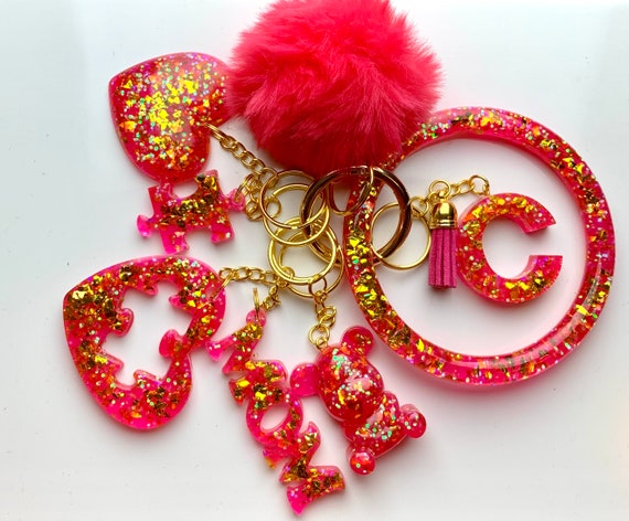 Sparkling Hot Pink With Gold Flakes Personalized Resin Initial - Etsy