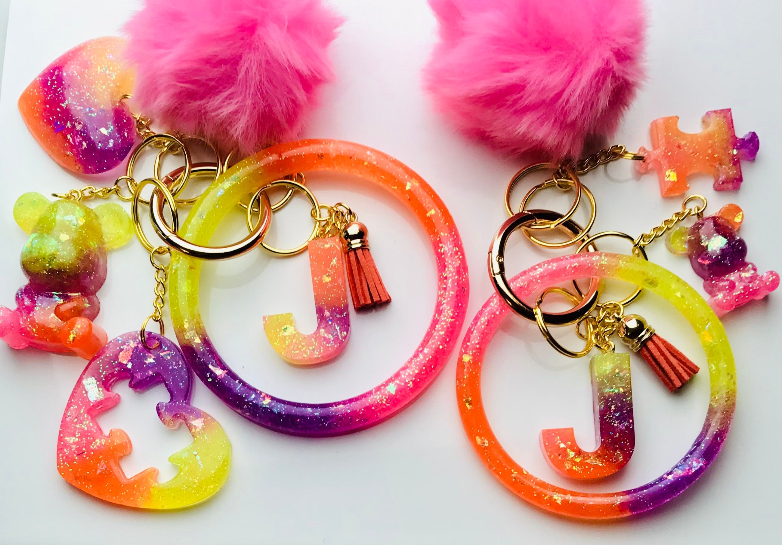 Glitter Rainbow Resin Keychain Set Rainbow Keychain Wristlet - Etsy