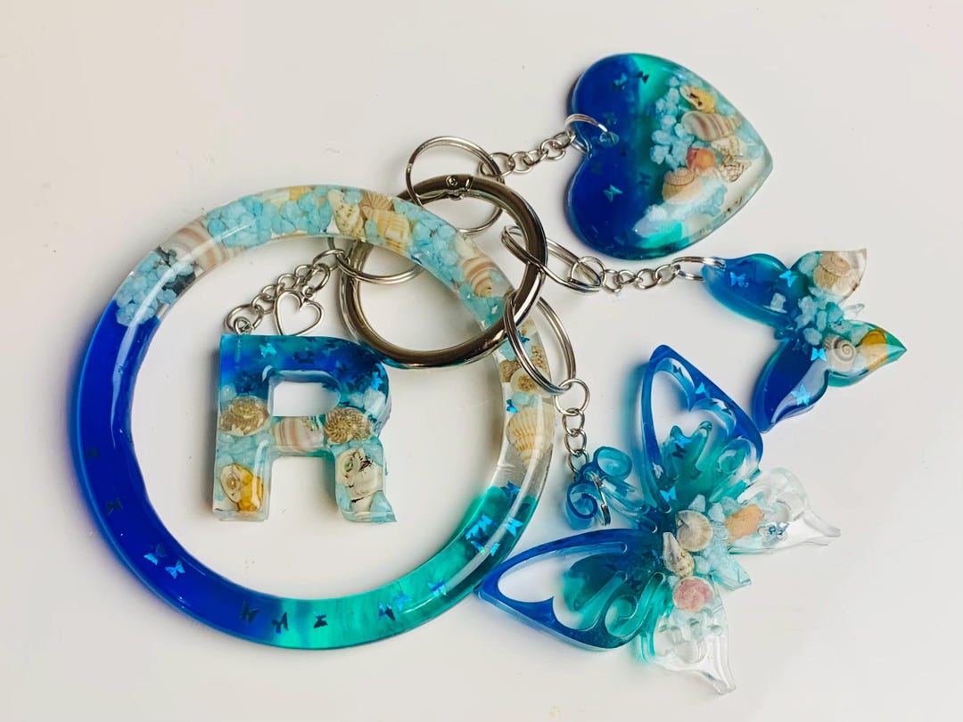 Beach Shells & Blue Butterflies Personalized Keychain Bracelet Set - Etsy
