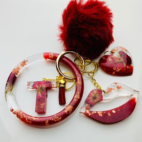 Black Rose Gold Personalized Resin Initial Keychain Bracelet - Etsy