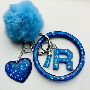 Sparkling Blue Butterflies Personalized Resin Initial Keychain ...