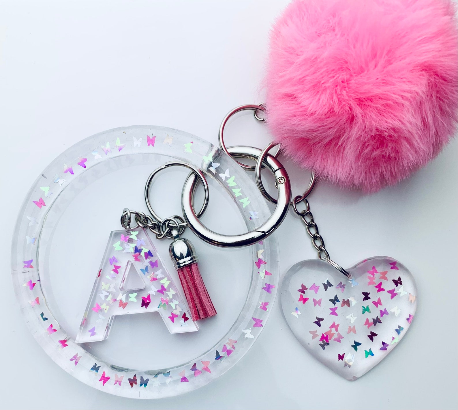Pink Butterfly Keychain Bracelet Set| Keychain Wristlet - Etsy