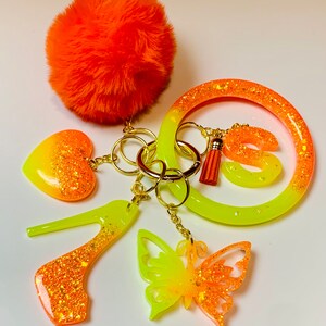 Sparkling Orange/yellow Keychain Set Personalized Resin Initial ...