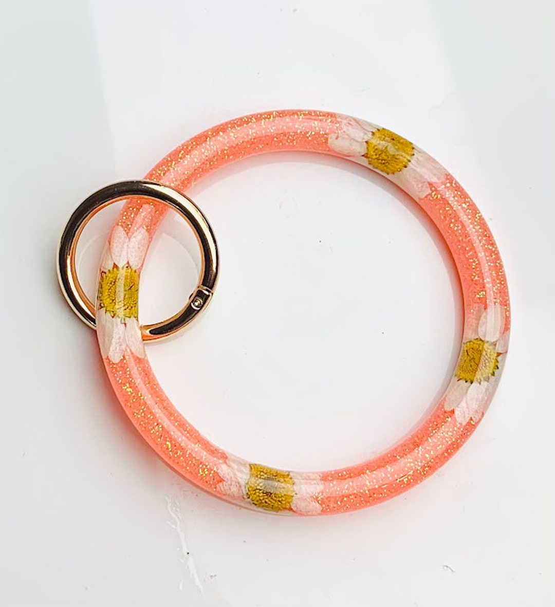 Coral & White Sunflower Keychain Bracelet Only| Keychain Bracelet Set ...