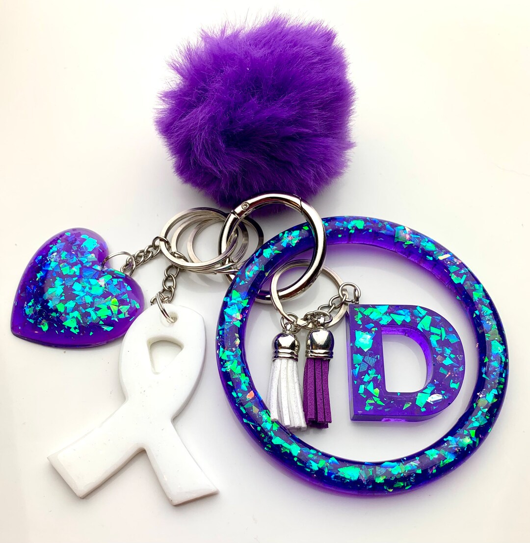 Purple & White Awareness Set Personalized Resin Initial Keychain ...