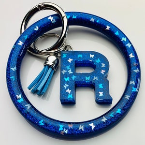 Sparkling Blue Butterflies Personalized Resin Initial Keychain ...
