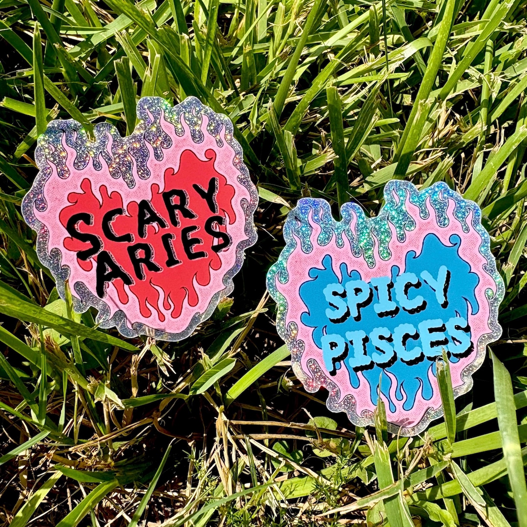 Scary Aries and Spicy Pisces Flaming Heart Pixie Dust Sticker - Etsy