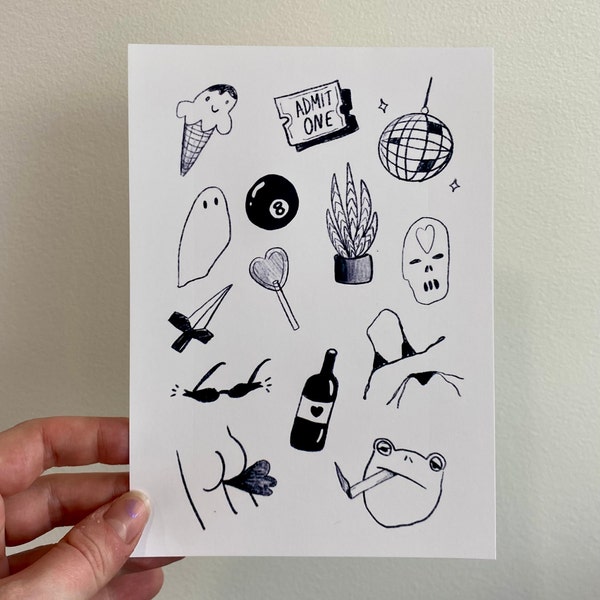 Doodle Black and White Stickers - Etsy