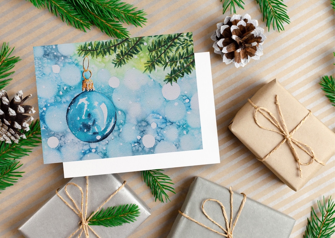 Colourful Christmas Cards Blue Christmas Bauble - Etsy