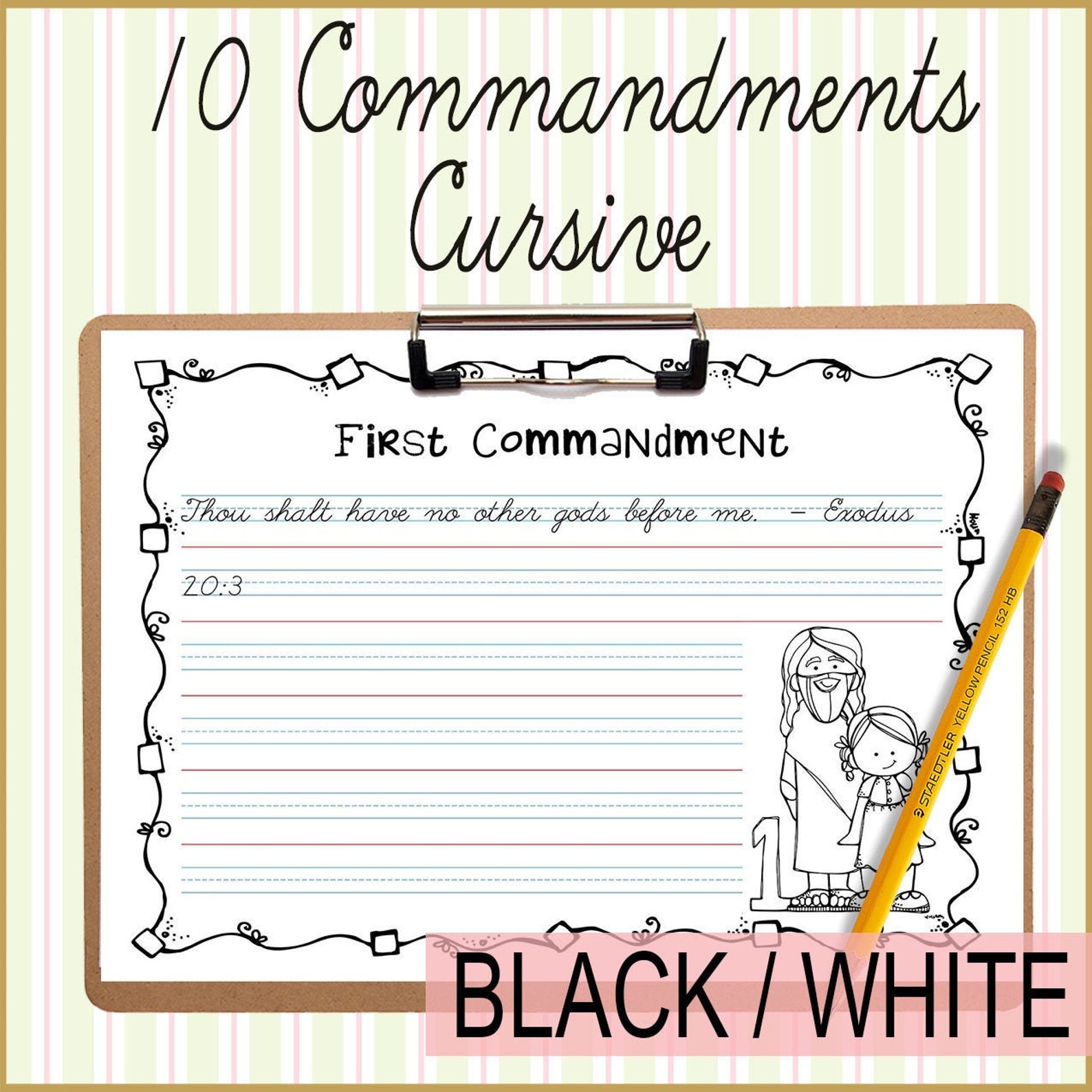 10 Commandments Cursive Sheets B/W | Etsy