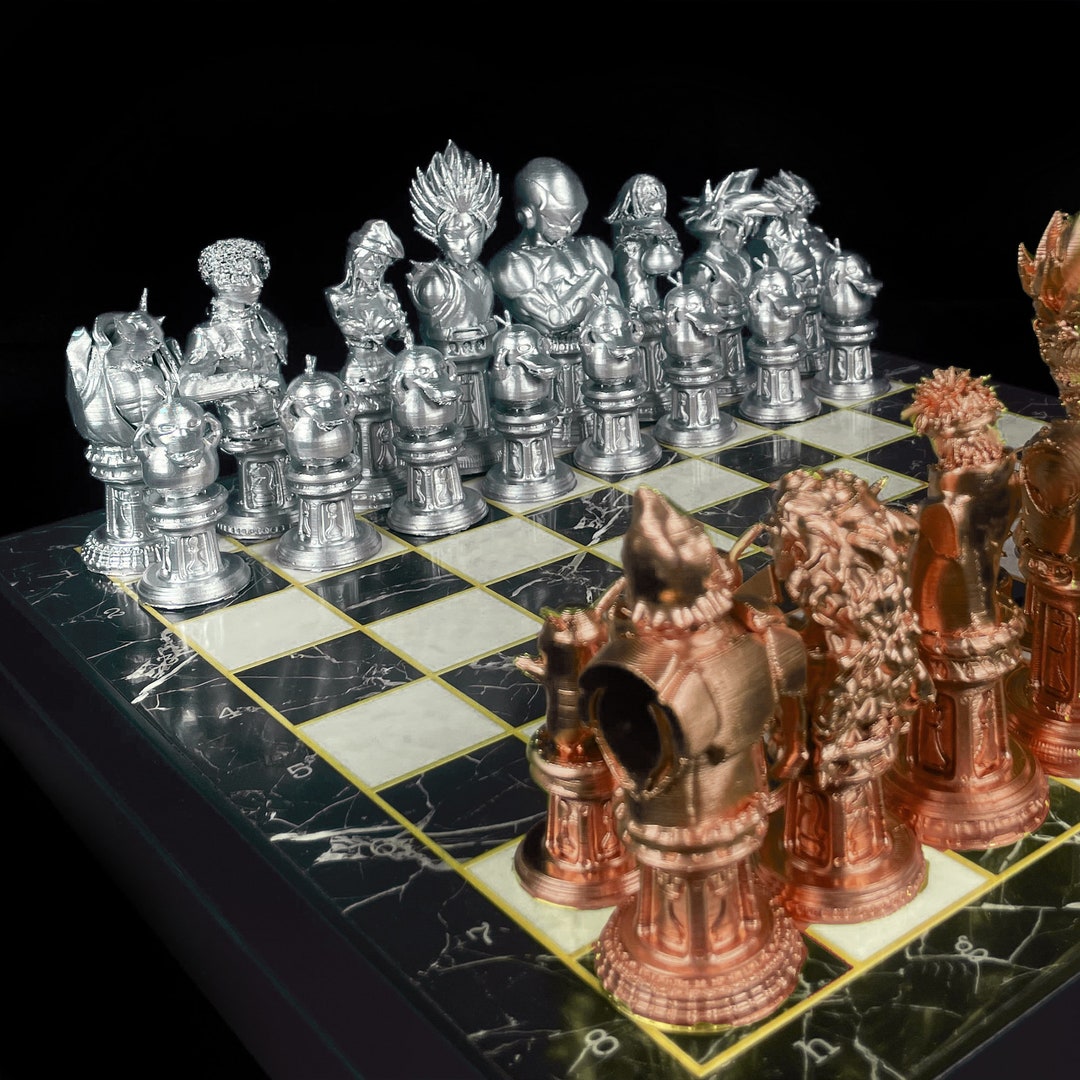 Super Anime Characters Chess Set With Chessboard Silver & Bronze Anime ...