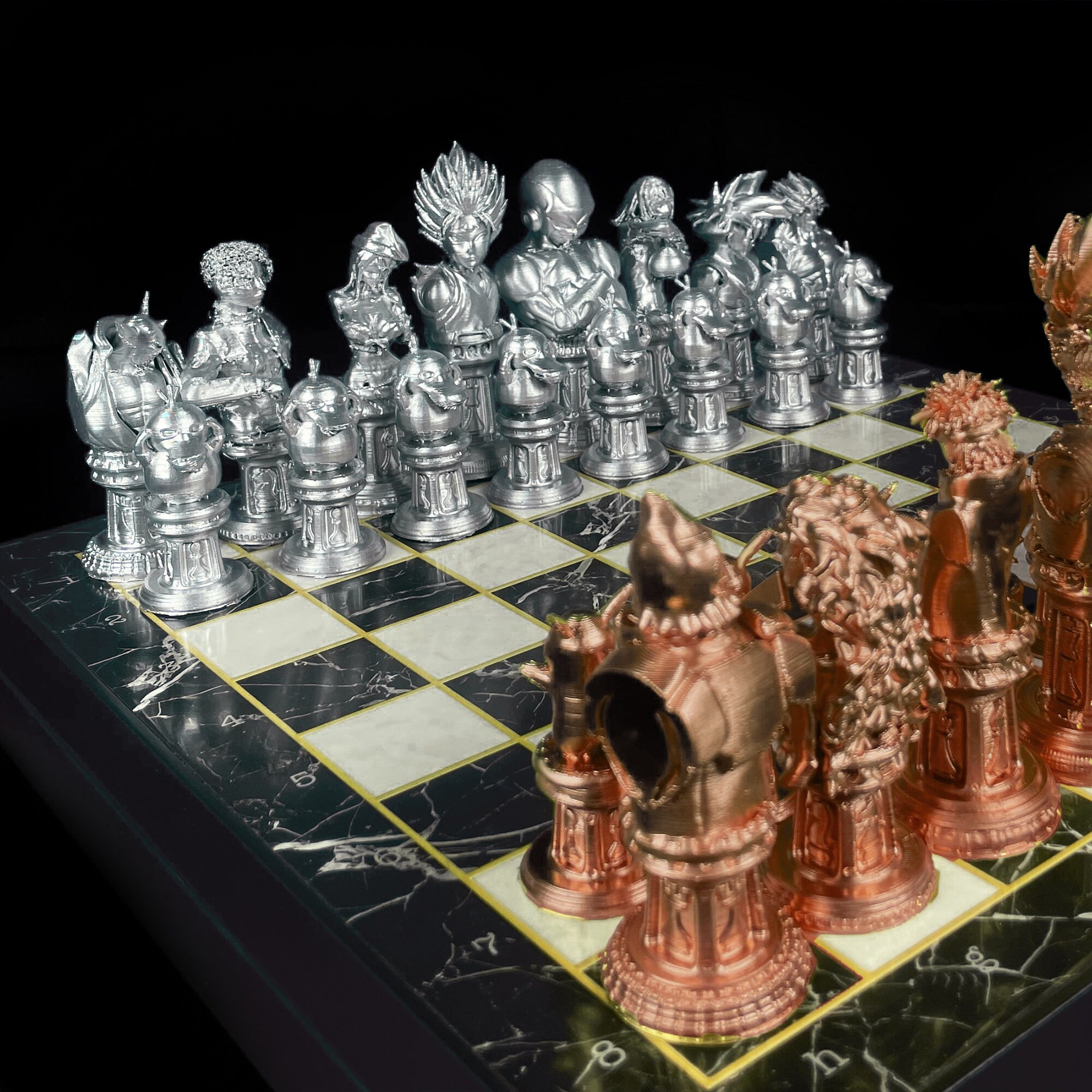Super Anime Characters Chess Set With Chessboard Silver & Bronze Anime ...