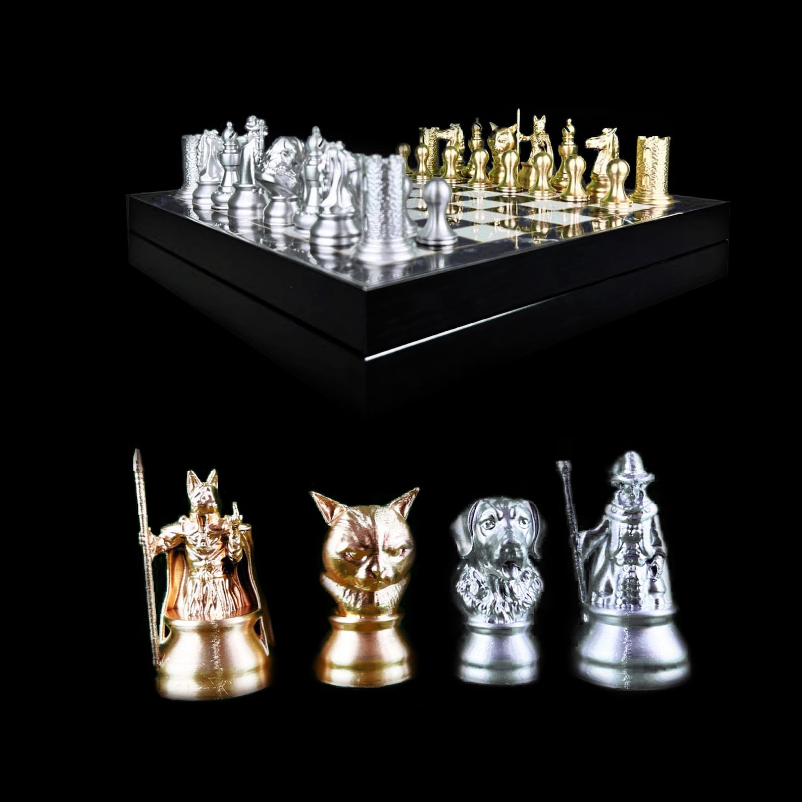 Unique Cat Versus Dog Chess Set With Chessboard - Personalized Pet ...