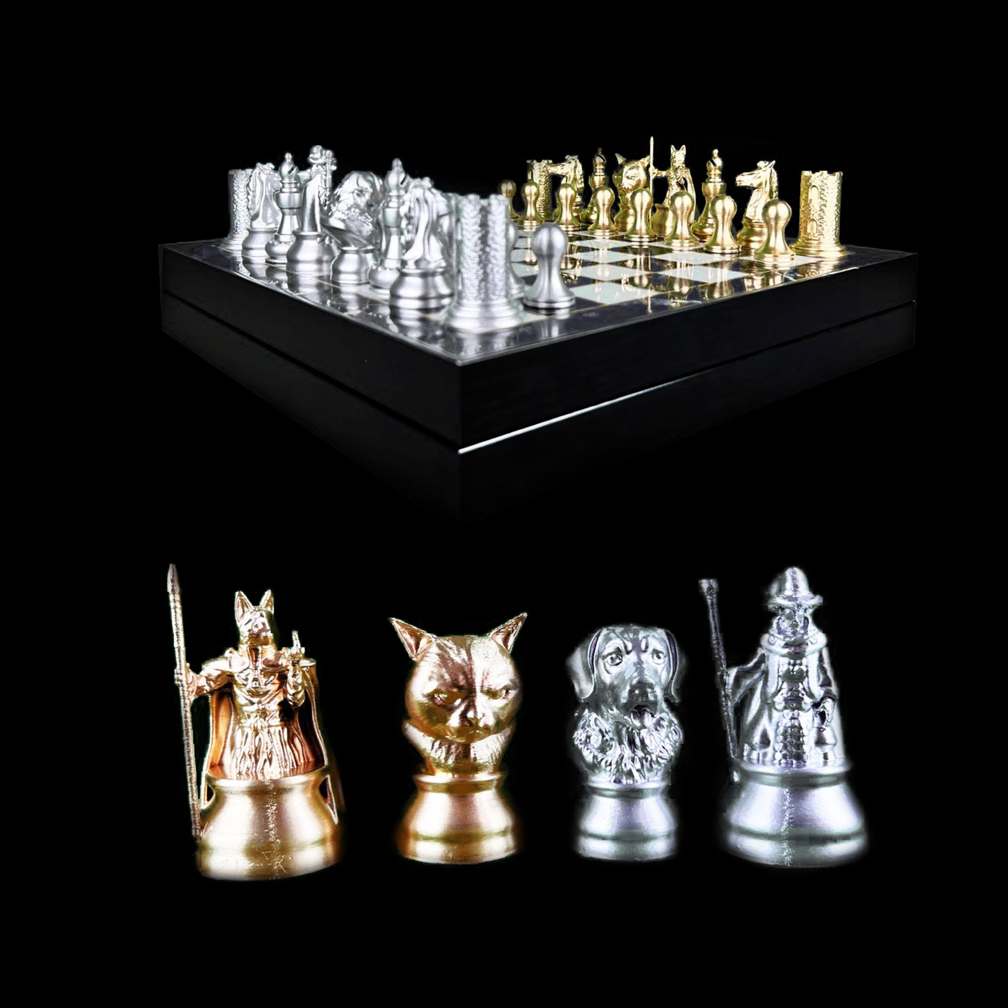 Unique Cat Versus Dog Chess Set With Chessboard - Personalized Pet ...