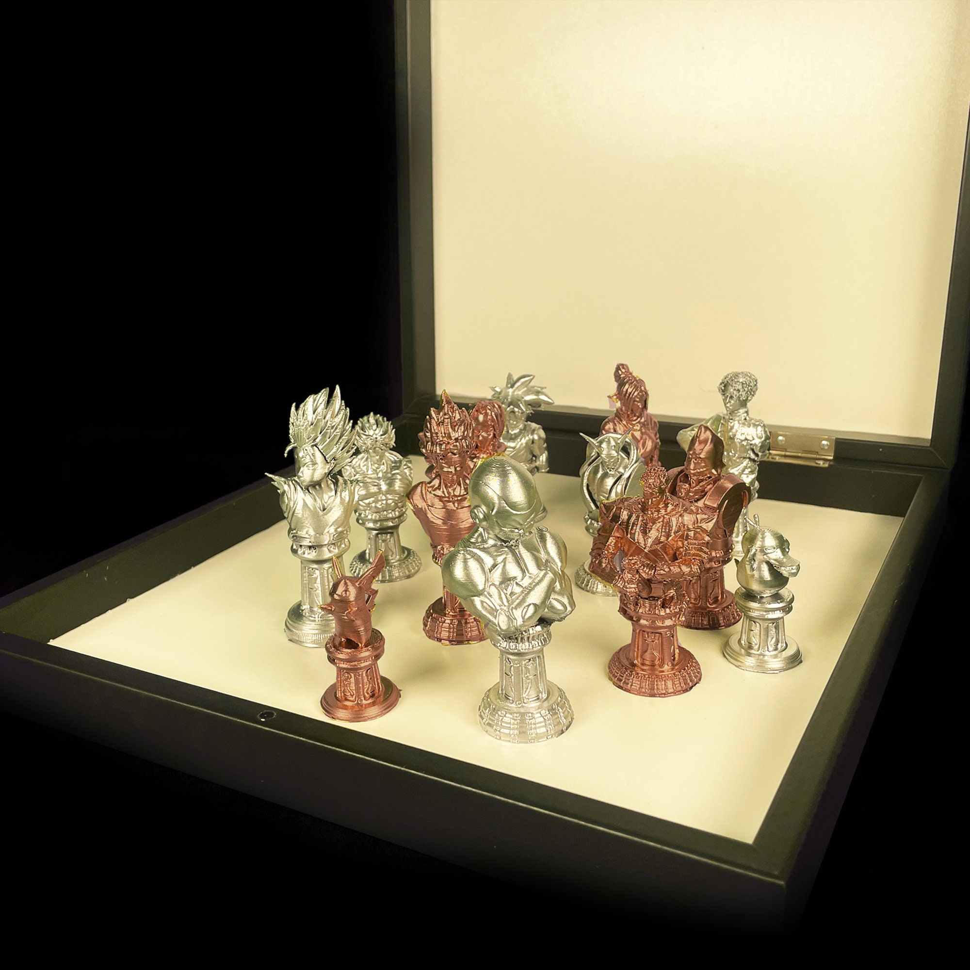 Super Anime Characters Chess Set With Chessboard Silver & Bronze Anime ...