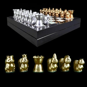 Squirrel Chess Set With Marbleized Board & Chest: Personalized Option ...