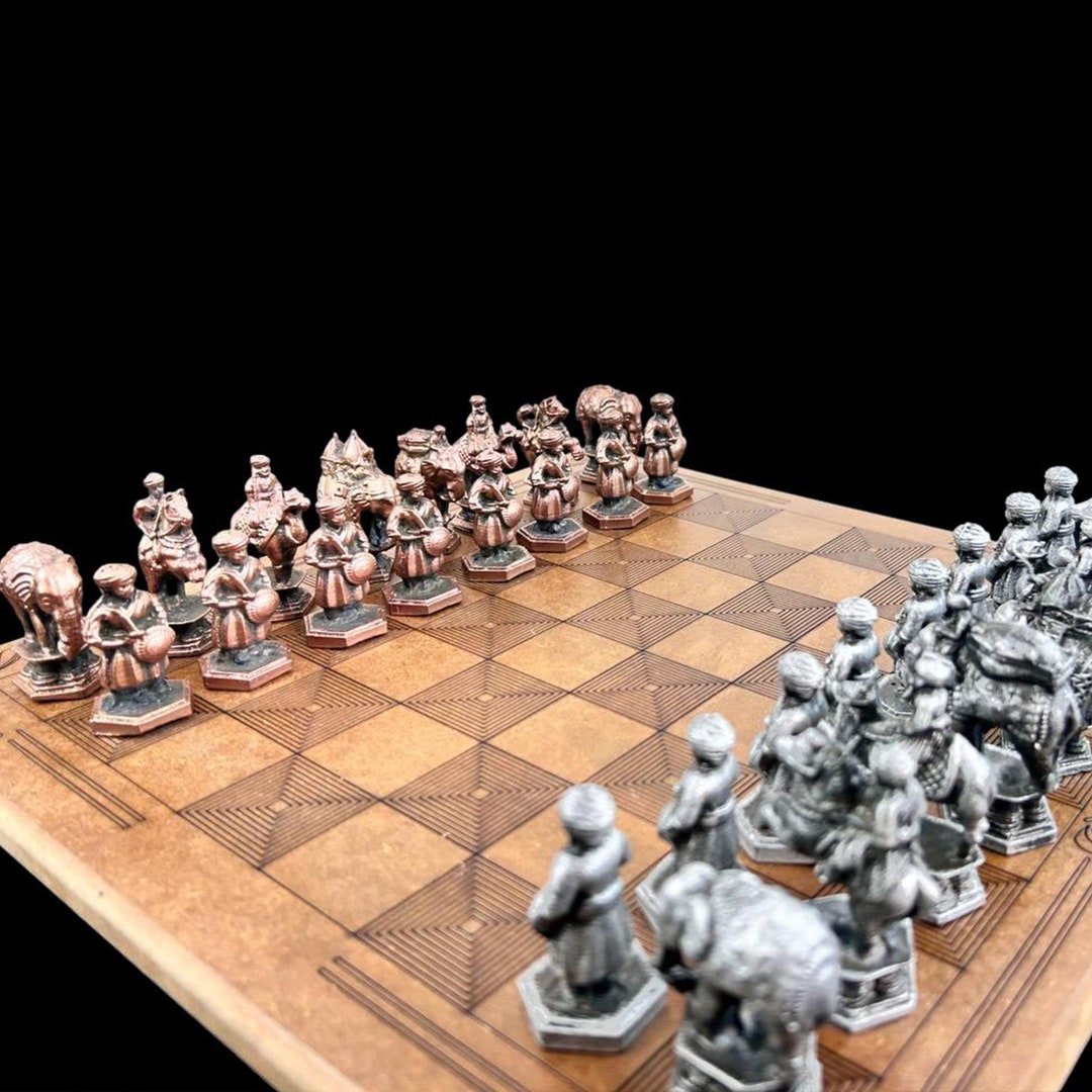 Handcrafted Metal Indian Chess Set: Personalized Wooden Board - Etsy