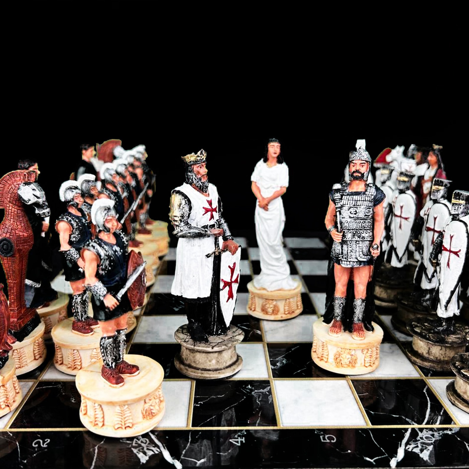 Crusader Trojan Chess Set With Knight Versus Trojan Historical - Etsy