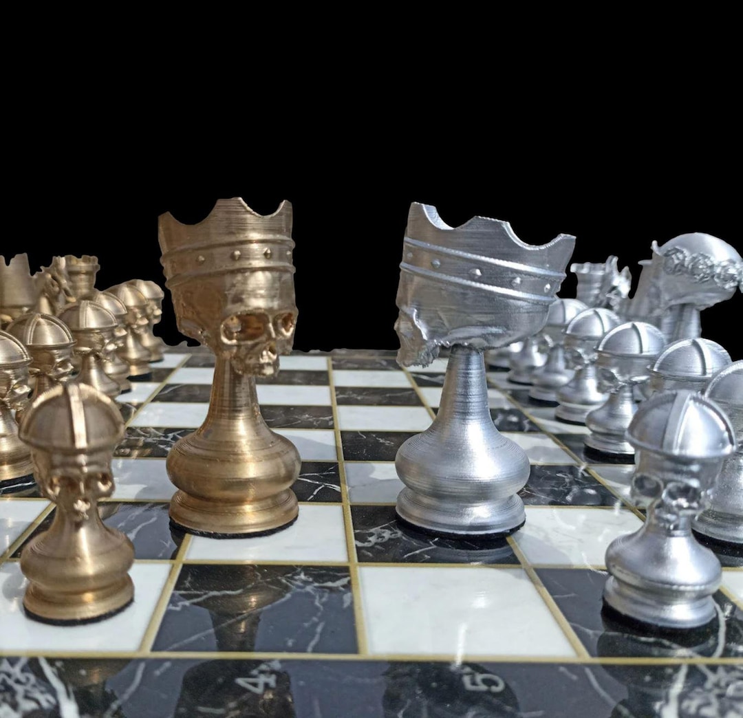 Skull Chess Set With Chessboard - Skeleton Multicolor Chess Game Death ...