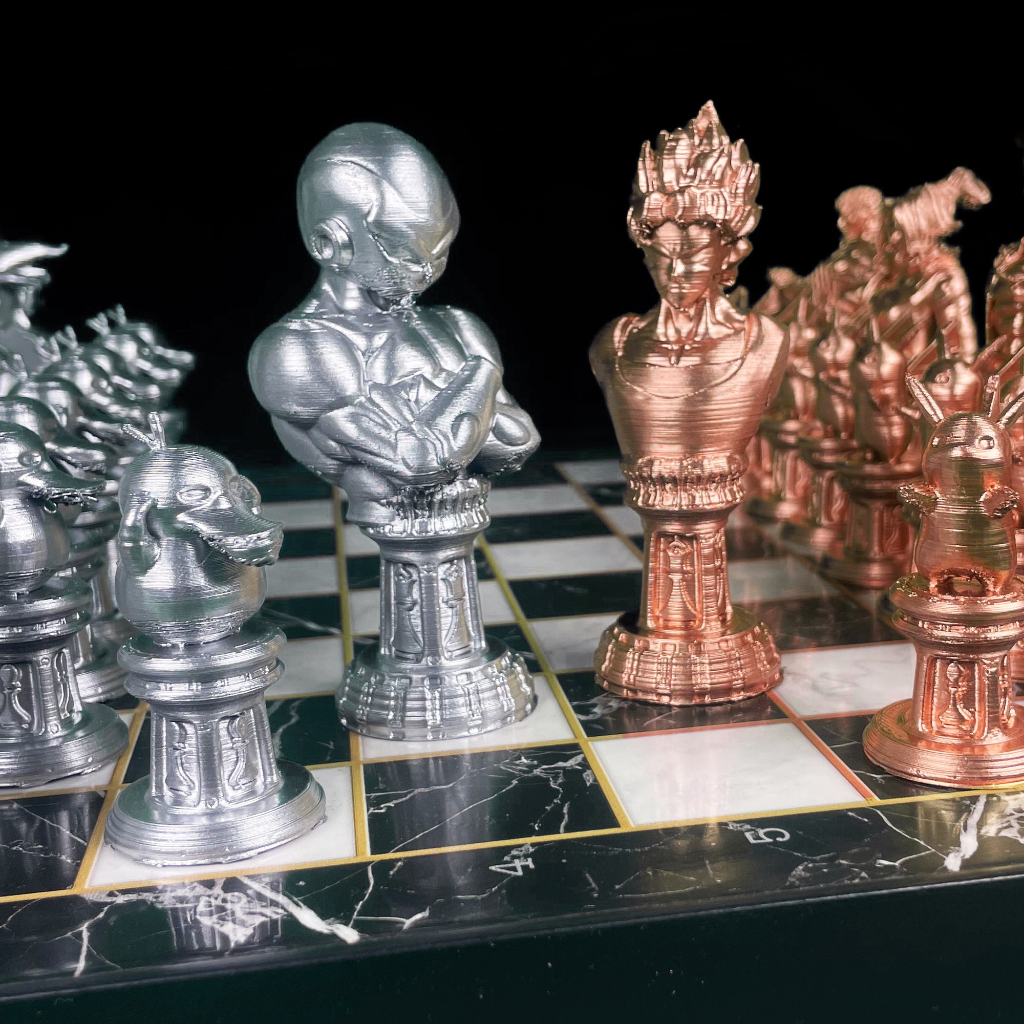 Super Anime Characters Chess Set With Chessboard Silver & Bronze Anime ...