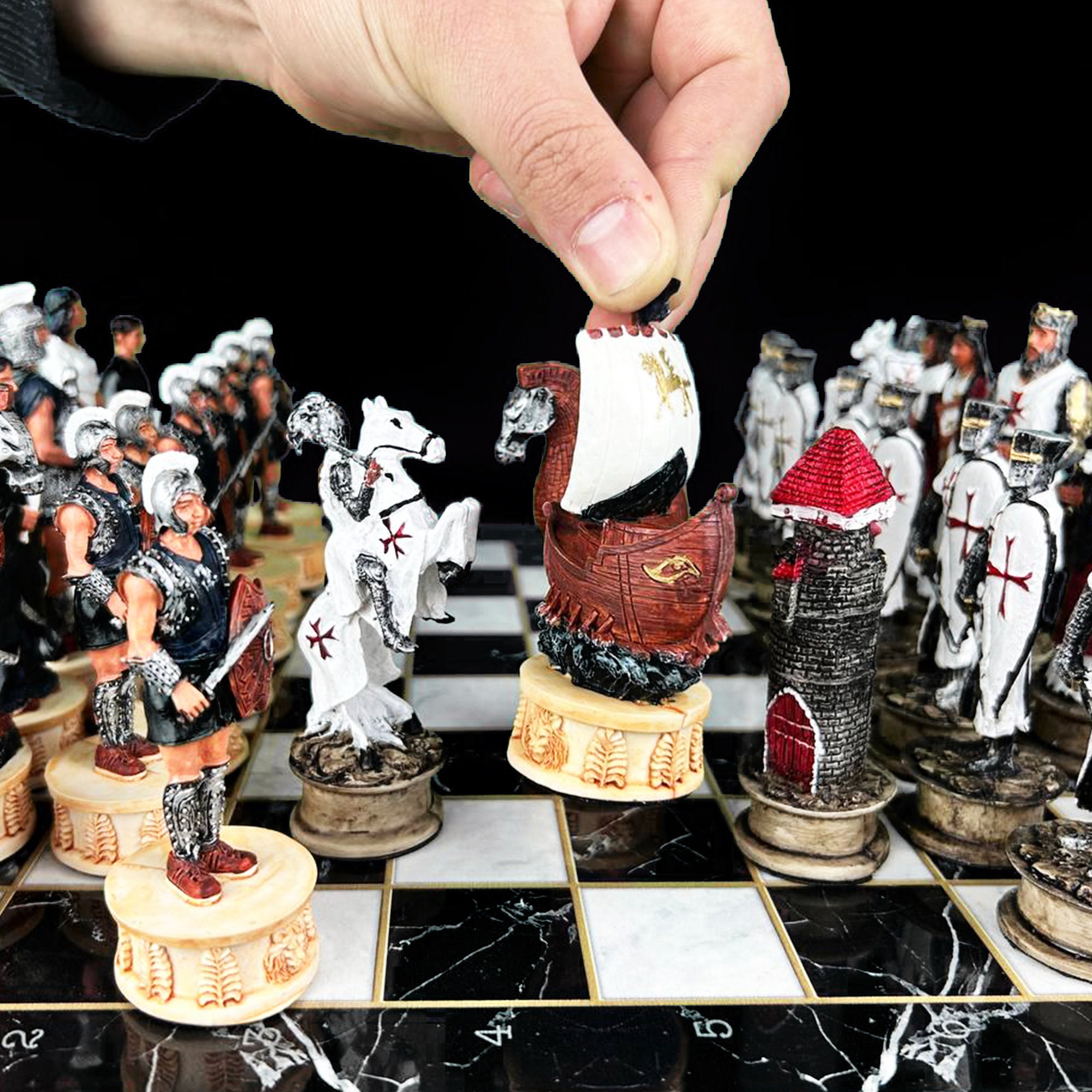 Crusader Trojan Chess Set With Knight Versus Trojan Historical Painted ...