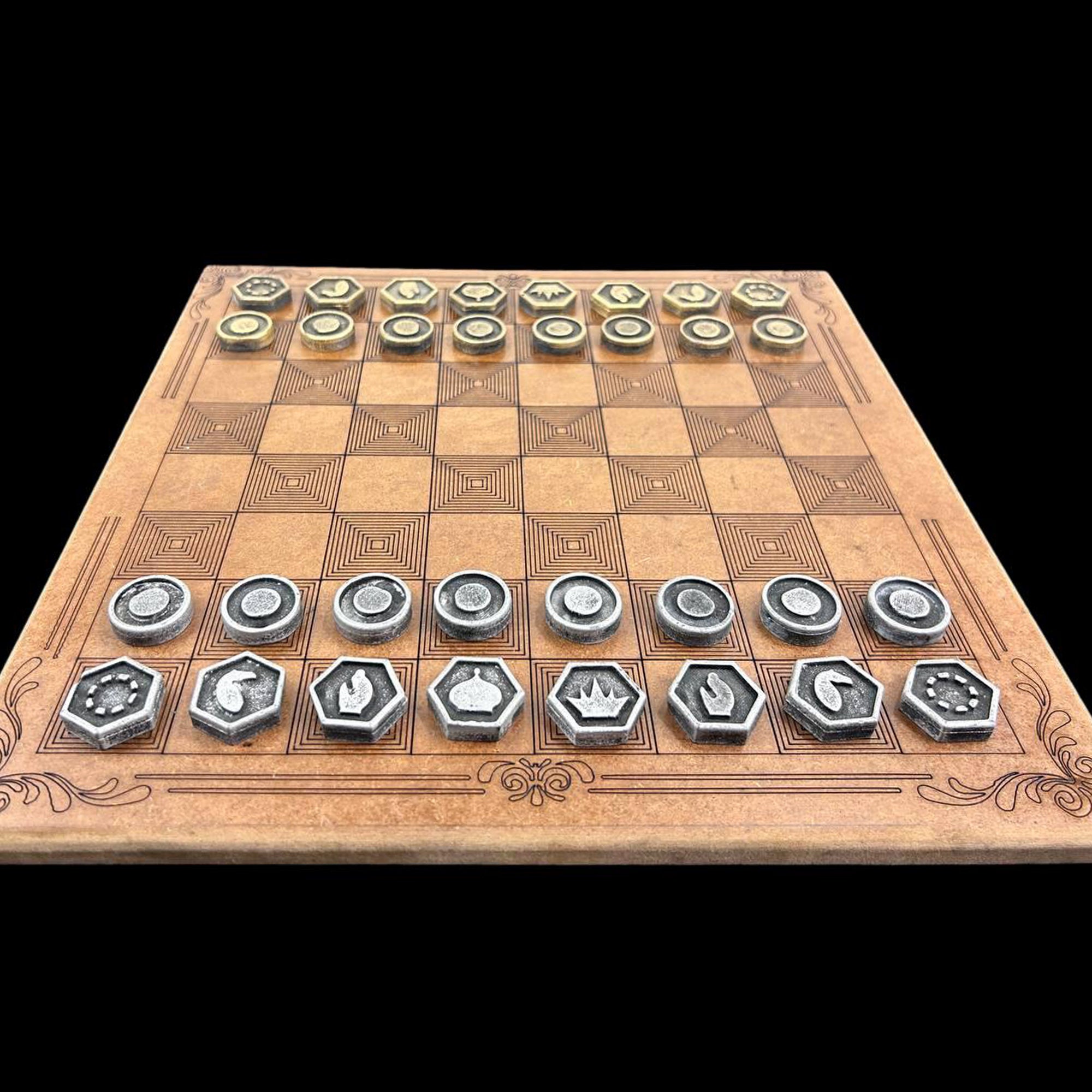 Metal 2D Checkers Chess Set With Chessboard | Personalized Chessboard ...