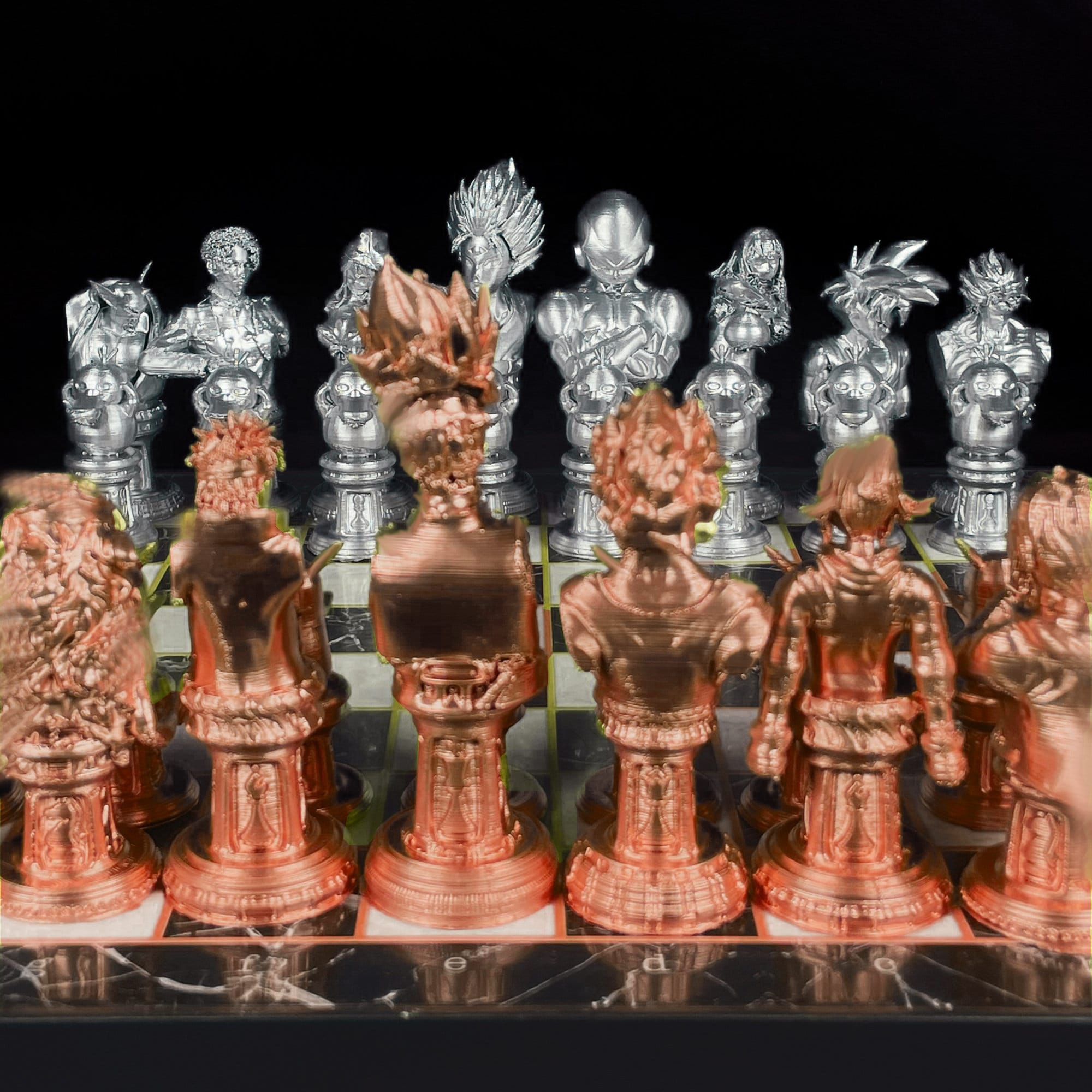 Super Anime Characters Chess Set With Chessboard Silver & Bronze Anime ...