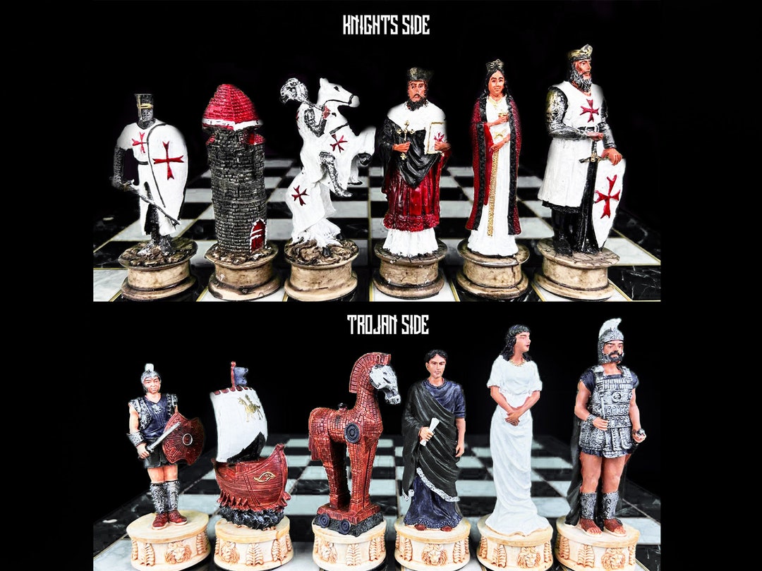 Crusader Trojan Chess Set With Knight Versus Trojan Historical Painted ...