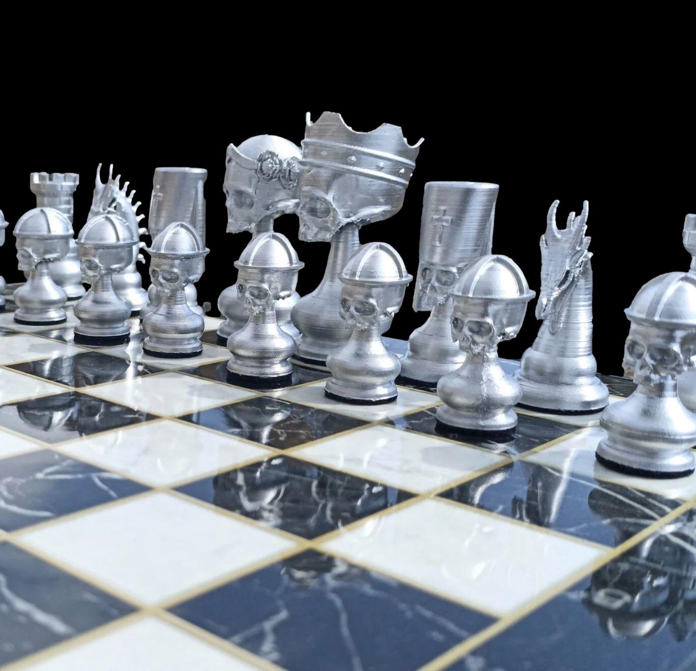 Skull Chess Set With Chessboard - Skeleton Multicolor Chess Game Death ...