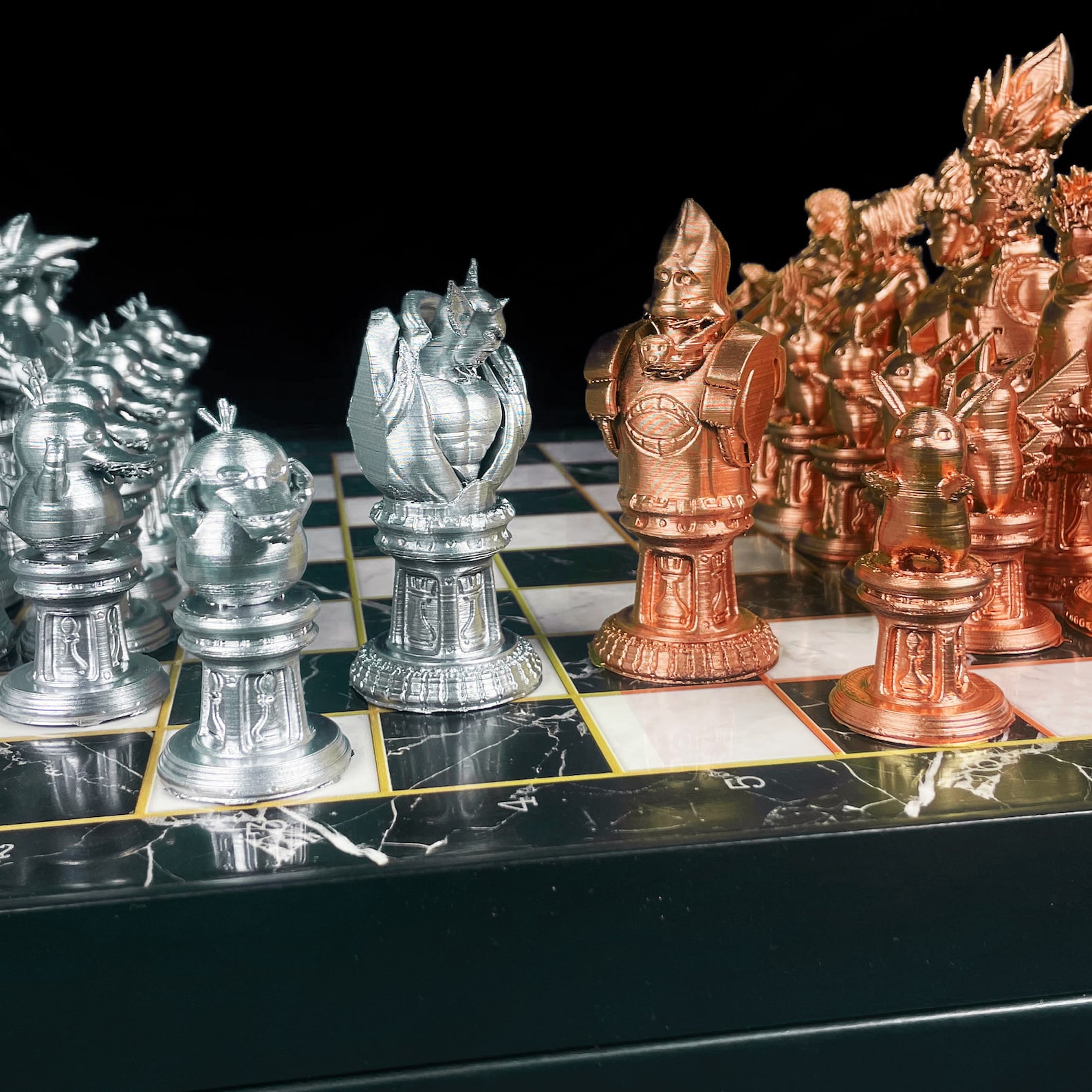 Super Anime Characters Chess Set With Chessboard Silver & Bronze Anime ...