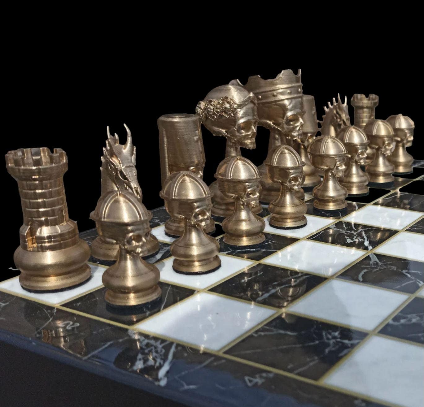 Skull Chess Set With Chessboard Skeleton Multicolor Chess Game Death's ...