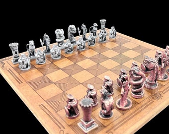 Super Anime Characters Chess Set With Chessboard Silver & Bronze Anime ...
