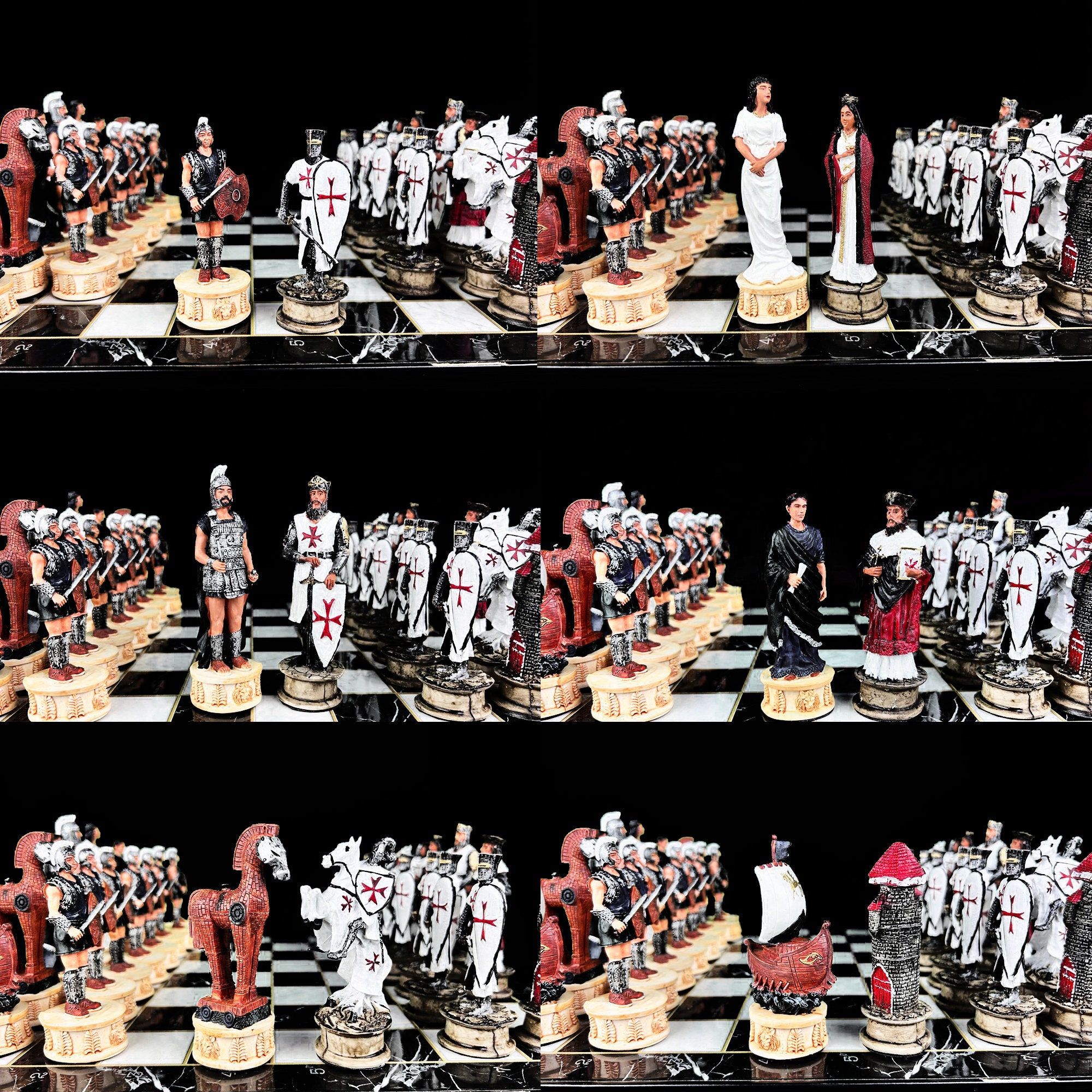 Crusader Trojan Chess Set With Knight Versus Trojan Historical Painted ...